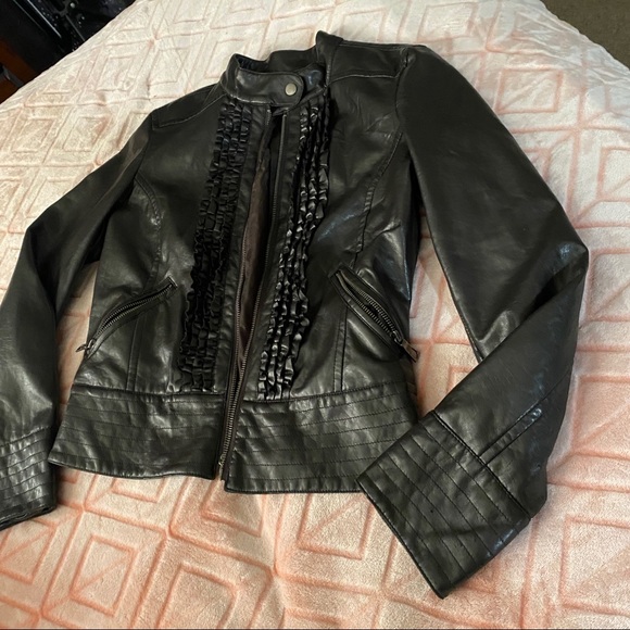 Rampage | Jackets & Coats | Faux Leather Ruffled Moto Jacket | Poshmark